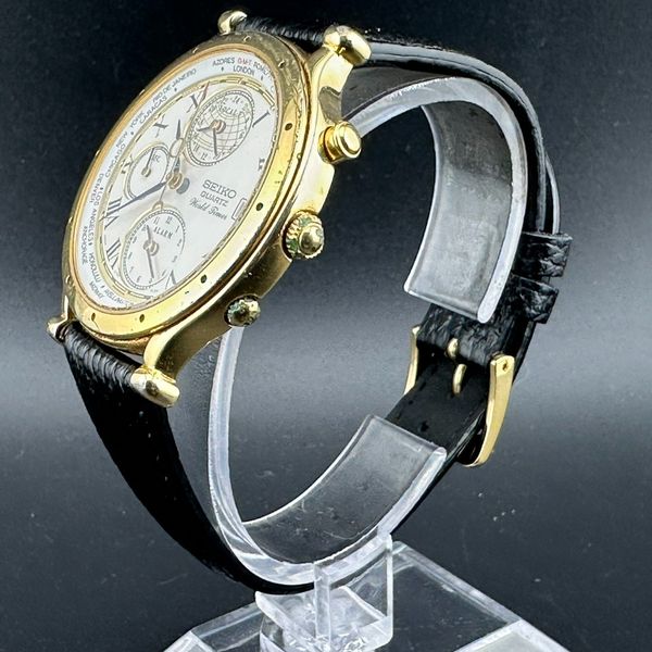 Seiko Age of Discovery World Timer Men's Date Gold 39mm Quartz Watch ...
