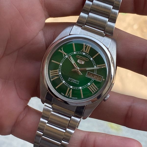 Vintage Seiko 5 Automatic 7009-5840 Roman Green Dial Men's Wist Watch ...