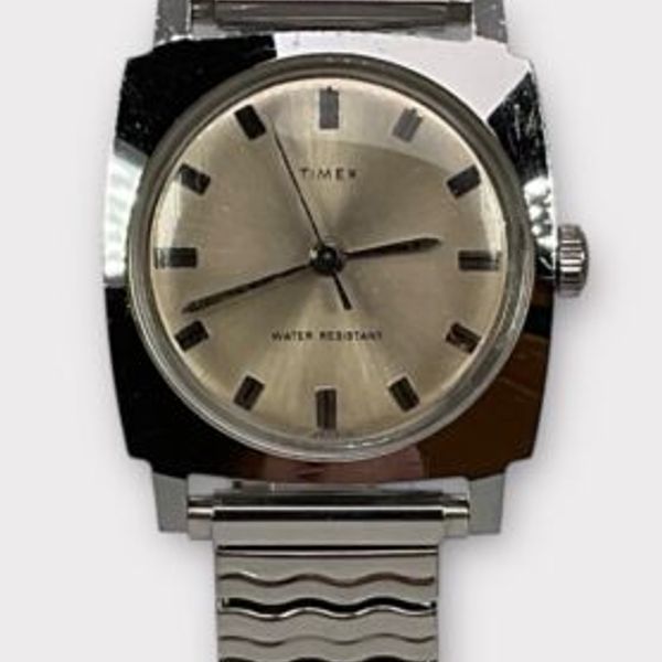 Vintage Timex Square Case Silver Tone 11342470 With Wave Stretch Band ...