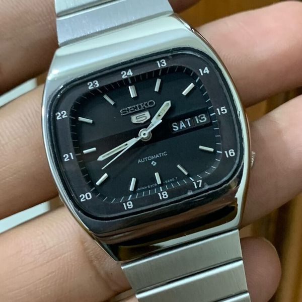 Vintage Square Seiko 5 Automatic Black Dial Wrist Watch for Mens Japan ...