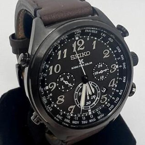 Seiko 8B92-0AV0 Prospex Solar Radio Black Dial Brown Leather Strap Used ...