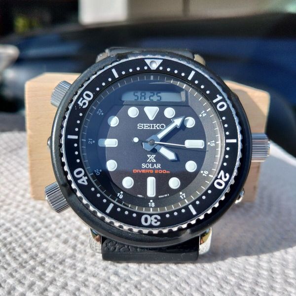 Seiko Prospex Men's Black Watch - SNJ025 SOLAR ARNIE w/ steel shroud ...