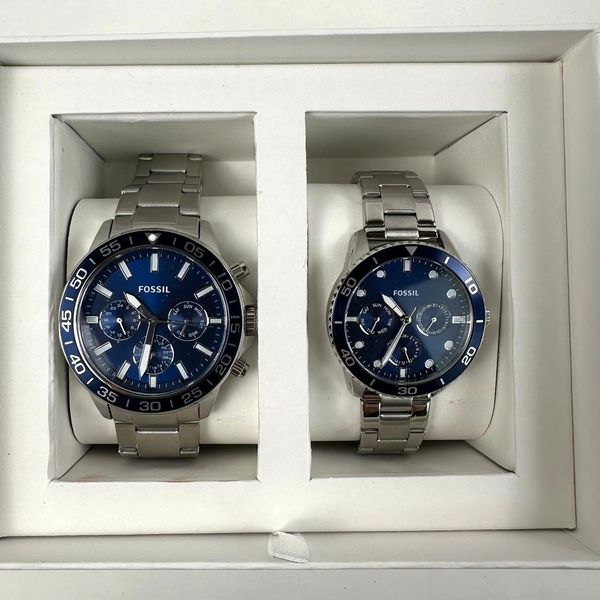 Fossil His and Hers Multifunction Stainless Steel Watch Box Set ...