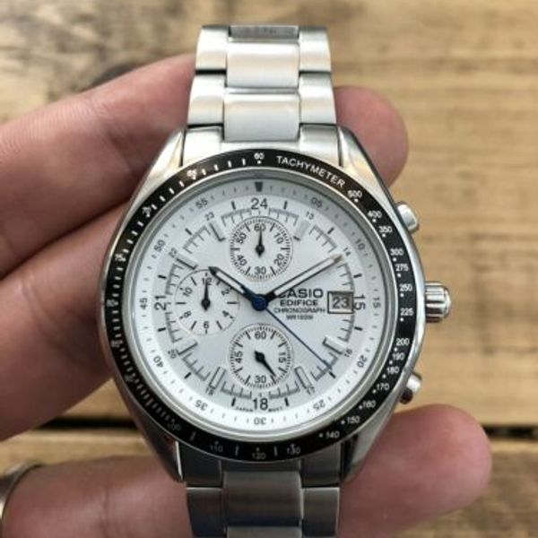 CASIO EDIFICE CHRONOGRAPH TACHYMETER WATCH EF-503 DW - White ...