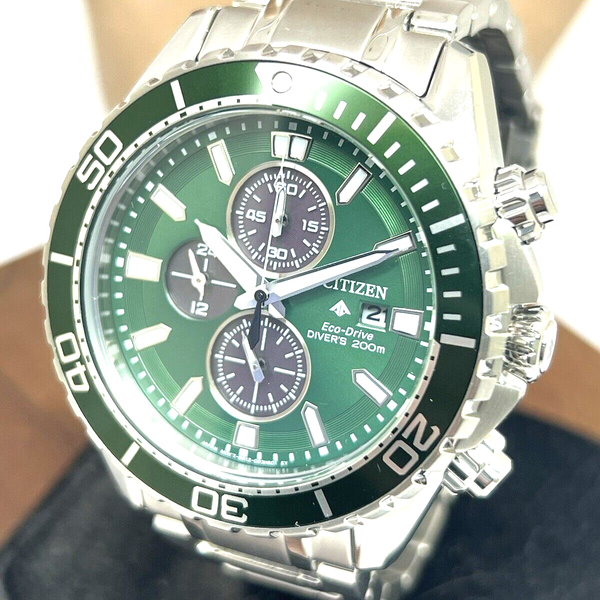 Citizen Men's Watch CA0820-50X Promaster Eco-Drive Green Dial Chronograph 44mm | WatchCharts ...