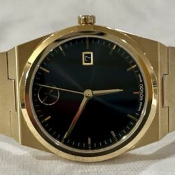 Movado Bold Quest Black Sunray Dial Ionic Light Gold Plated Men's ...