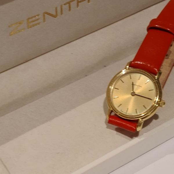 Zenith Ladies Gold Coloured Watch Champagne Dial Red Strap In Box ...