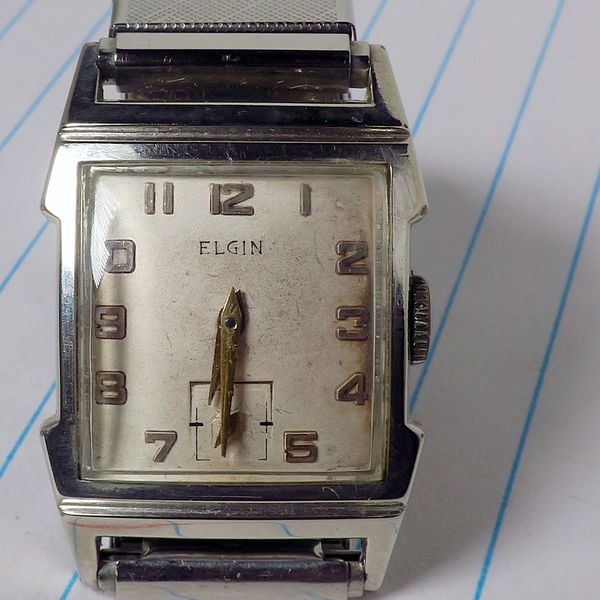 CLEAN Mens Elgin Watch 10k Gold Square Tank Art Deco 1940s SERVICED ...