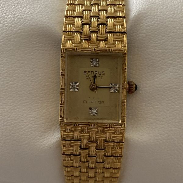 BENRUS Citation Quartz Gold Tone Watch Ladies Women 5 3/4â ...
