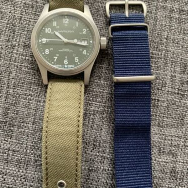 Hamilton H69419363 Khaki Field Officer Handwinding Date Fabric Strap ...