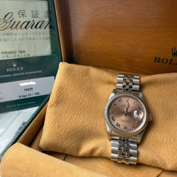 Rolex Datejust 36mm 16220 Steel Salmon Pink Dial 2000 | WatchCharts ...