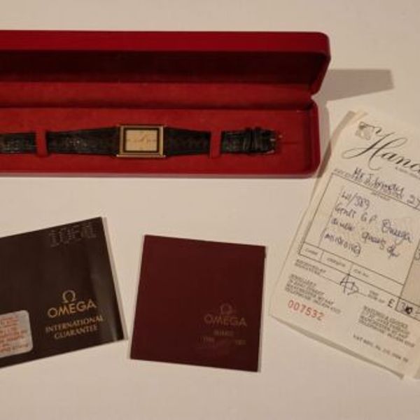 Vintage 1985 Omega De Ville quartz tank opera watch/papers WI/389 1365 ...