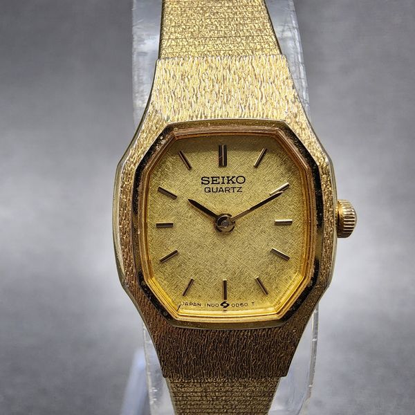 Seiko Watch Women 17mm Gold Dial Gold Tone Octagon 1N00-5B29 New ...