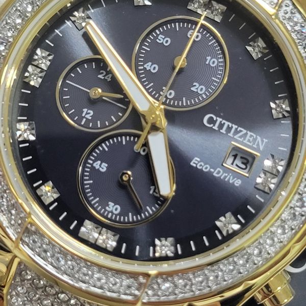 NEWâ CRYSTALSâ Citizen Eco-Drive Black Dial Diamond Markers Mens Watch ...