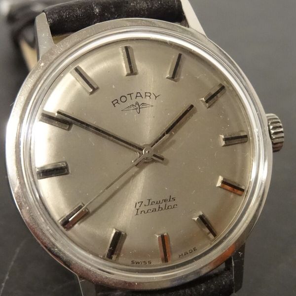 VINTAGE ROTARY 17 JEWELS INCABLOC STAINLESS STEEL MANUAL WIND ...