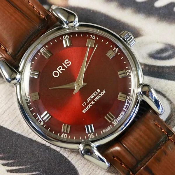 Vintage Oris Swiss Hand-Wind Men's Watch Red Dial Teardrop Lugs Steel ...