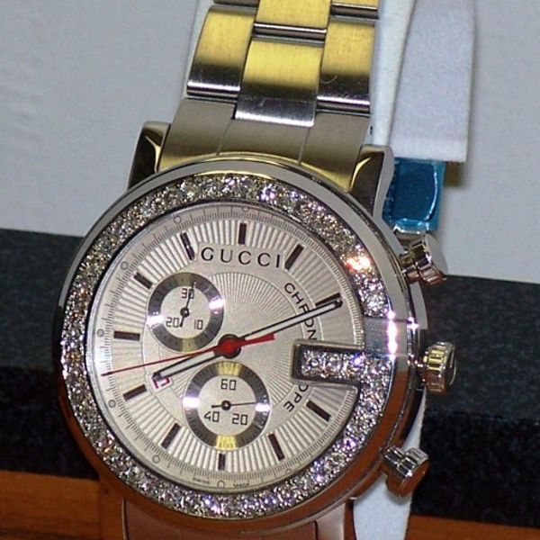 New Gucci G-chronograph Ya101339 white Dial Custom Set 2.00 Ct.apx ...