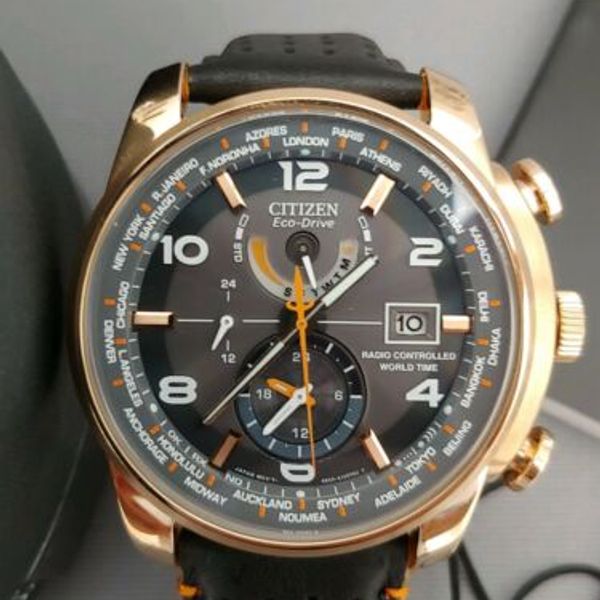 BRAND NEW Citizen World Time A-T Eco-Drive AT9013-03H Rose Gold Watch ...
