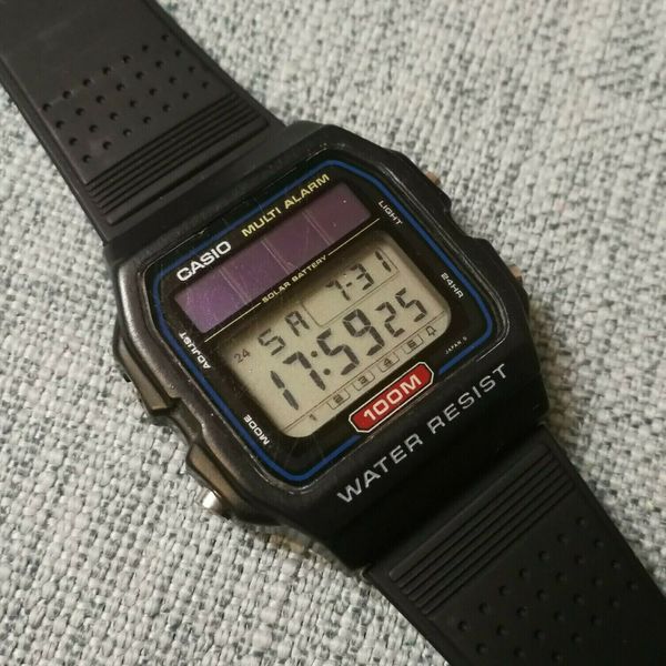 vintage casio wl-100 solar battery multi alarm chrono lcd watch japan ...