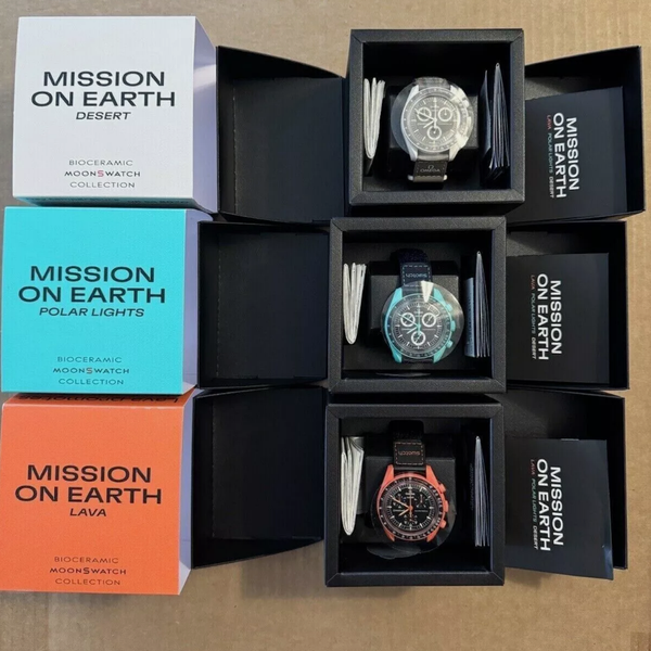 Swatch x Omega Bioceramic Moonswatch Earth FULL SET 3 - POLAR LIGHT ...
