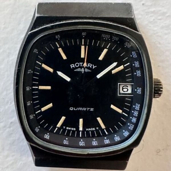 Vintage Rotary Quartz Watch Black Rectangular Date Needs Battery GREAT ...