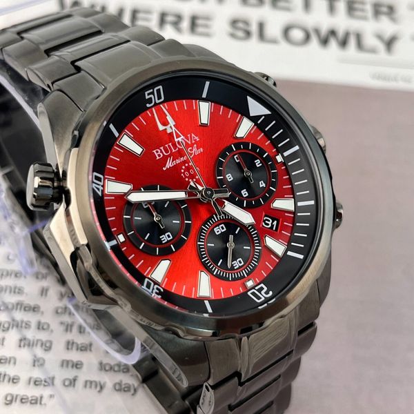 Bulova Marine Star Red Dial Men's Chronograph Men's Watch 98B350 *New ...