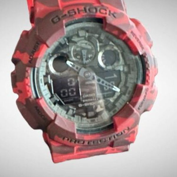 Casio Men's GA-100 SERIES Calendar Timer Red Silicon Watch 52 MM GA ...
