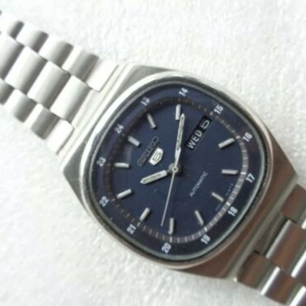 RARE VINTAGE SQUARE 12/24 HOURS BLUE DIAL 6309-5820 SEIKO 5 MENS ...