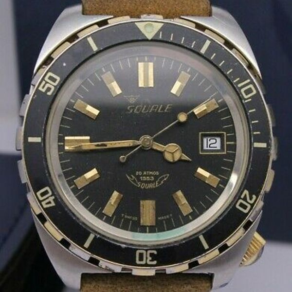 Squale 1553 Mens 40mm Steel Two Tone Quartz Divers Watch Crown @ 5 w ...