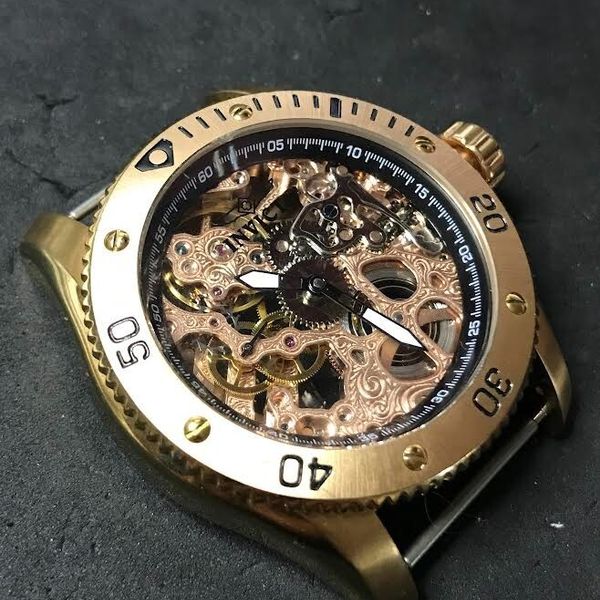 Invicta Large 52mm Transparent Dial Gold Tone Men's Watch, RUN (#1540 ...