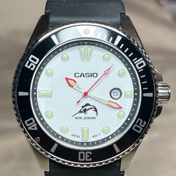 Watch Casio Duro MDV-106- MOD White Dial C3 Lume Markers Hands 200 ...