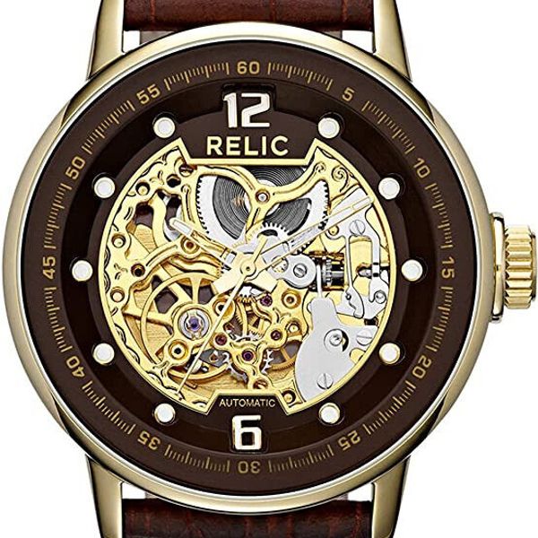 Relic Men's ZR77241 Analog Automatic Open Heart Gold Case Brown Face ...