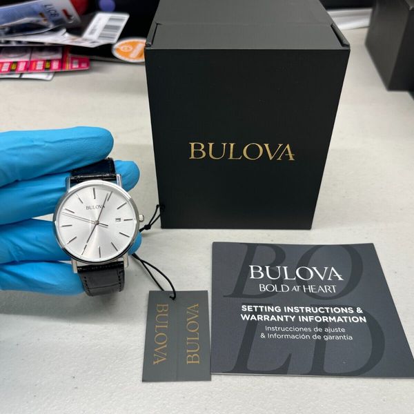 Bulova 96B104 Men's Quartz Dress Watch | Silver Dial | Black Leather ...