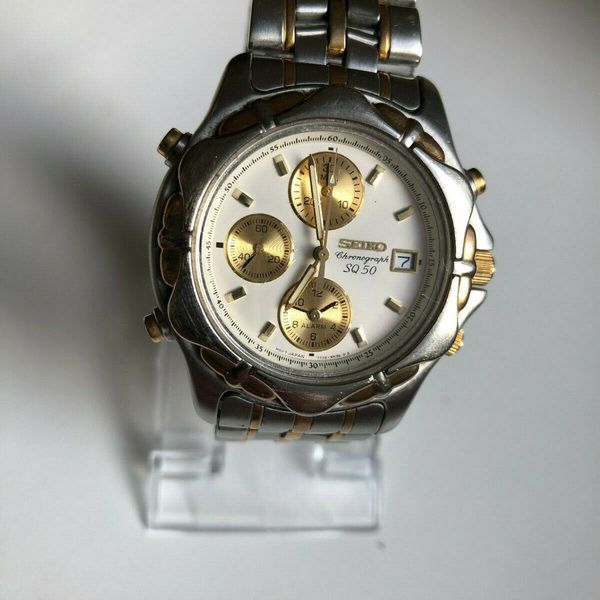 SEIKO SQ50 CHRONOGRAPH QUARTZ REF. 7T32-6G80 GOLD PLATED WRISTWATCH ...