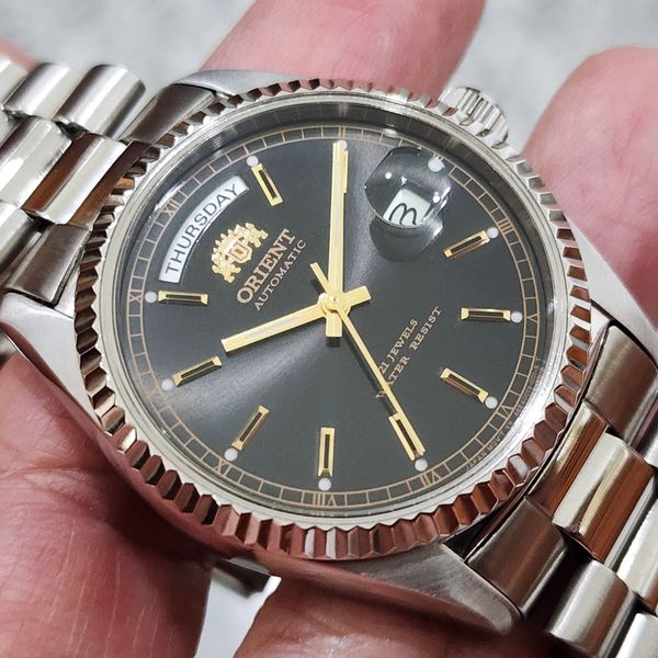 Mint RARE Vintage Orient President Day/Date Auto Watch Rare Black Dial ...