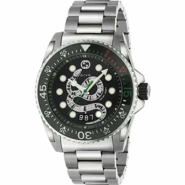 Gucci NEW Dive Men's Swiss Quartz 45mm Watch, Black Snake Dial ...