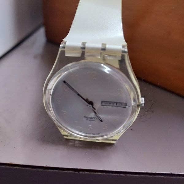 Swatch White Rebel Watch 41mm Swiss Made Day Date Needs Battery ...