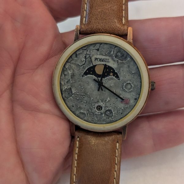 Fossil Moon Landing Watch WORKS! Sun Copper Japan FM-1890 Vintage ...