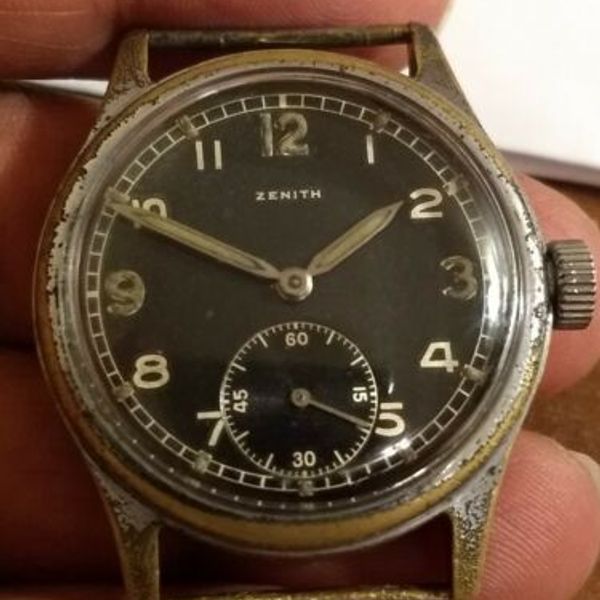 Vintage 1940s D.H. German Military Zenith wristwatch. Black Radium Dial ...