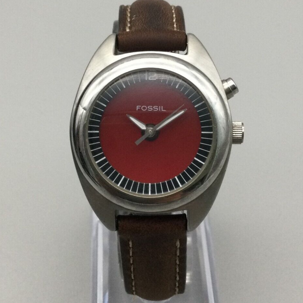 Vtg Fossil Watch Women AM-3550 Color Changing Dial Black Red 32mm New ...