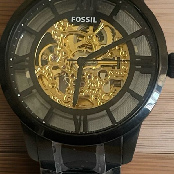 Fossil Mens Automatic Watch Skeleton Evanston Black Stainless ...