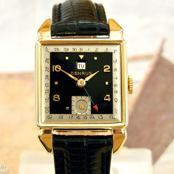 1950's Vintage BENRUS DATE POINTER, Stunning BLACK Dial, Serviced ...
