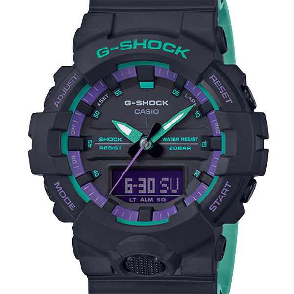 Casio G-Shock Basic Black Neon-Like Purple Highlights Men's Watch GA ...
