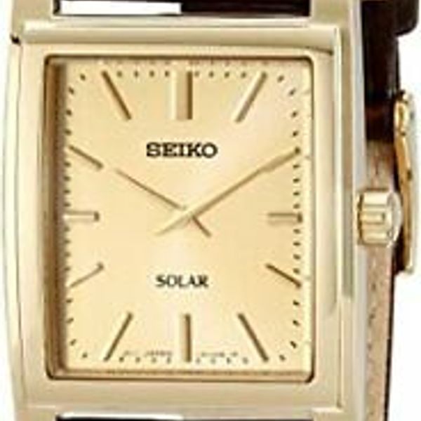 Seiko Men's SUP896 Gold-Tone and Brown Leather Solar-Power Dress Watch ...