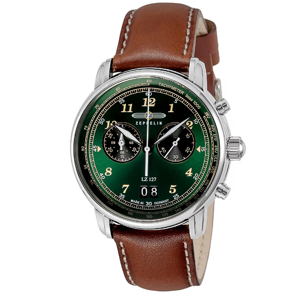 Zeppelin Green Dial Chronograph Men's Watch LZ127 8684-4 Leather Band ...