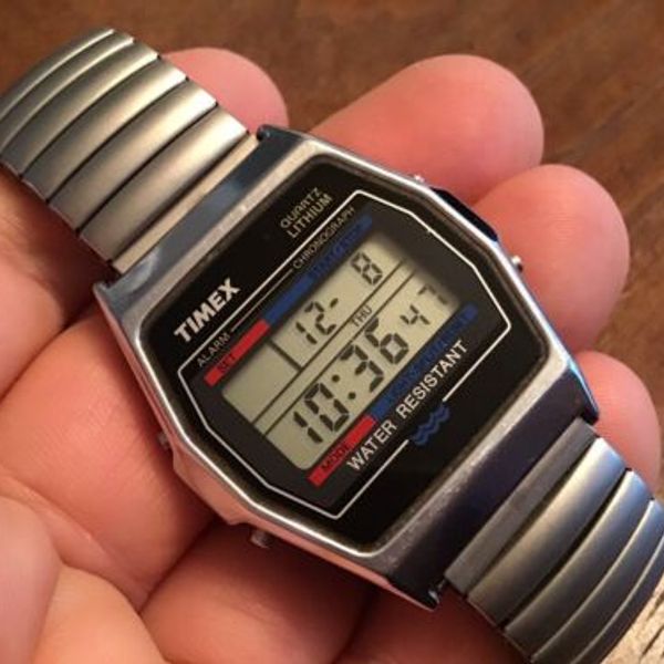 Vintage Timex Quartz Lithium Digital Stainless Men Watch T71 T Cell New ...