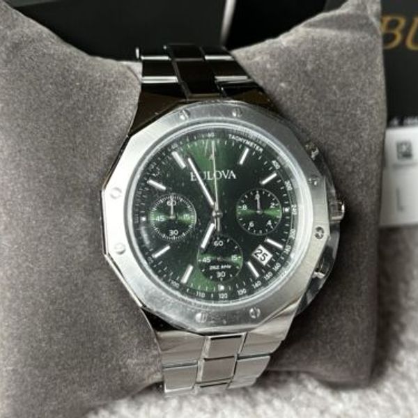 Bulova Men's Classic 6-Hand Chronograph Green Dial Stainless Steel ...