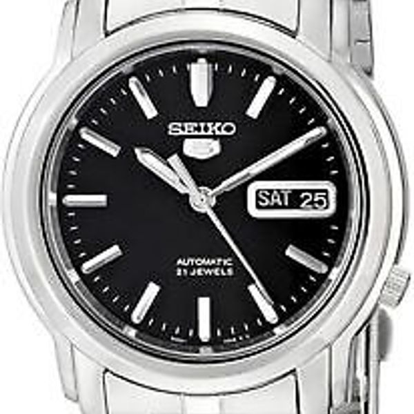 SEIKO 5 SNKK71K1 AUTOMATIC STAINLESS STEEL BLACK DIAL WATCH 38MM ...