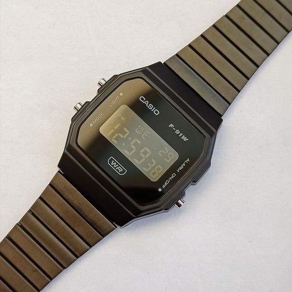 Casio F91WB Stealth Custom Negative Display Black Steel Bracelet Retro ...