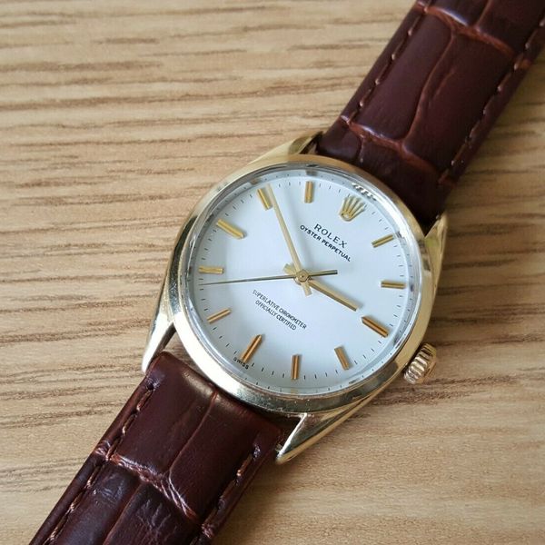 Men's Gold Shell Rolex 1024 Oyster Perpetual Automatic Wrist Watch ...